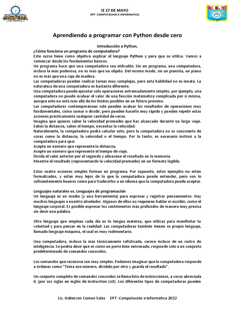 Introducción A Python | PDF | Lenguaje de programación | Programación ... Introducción A Python | PDF | Lenguaje de programación | Programación ...