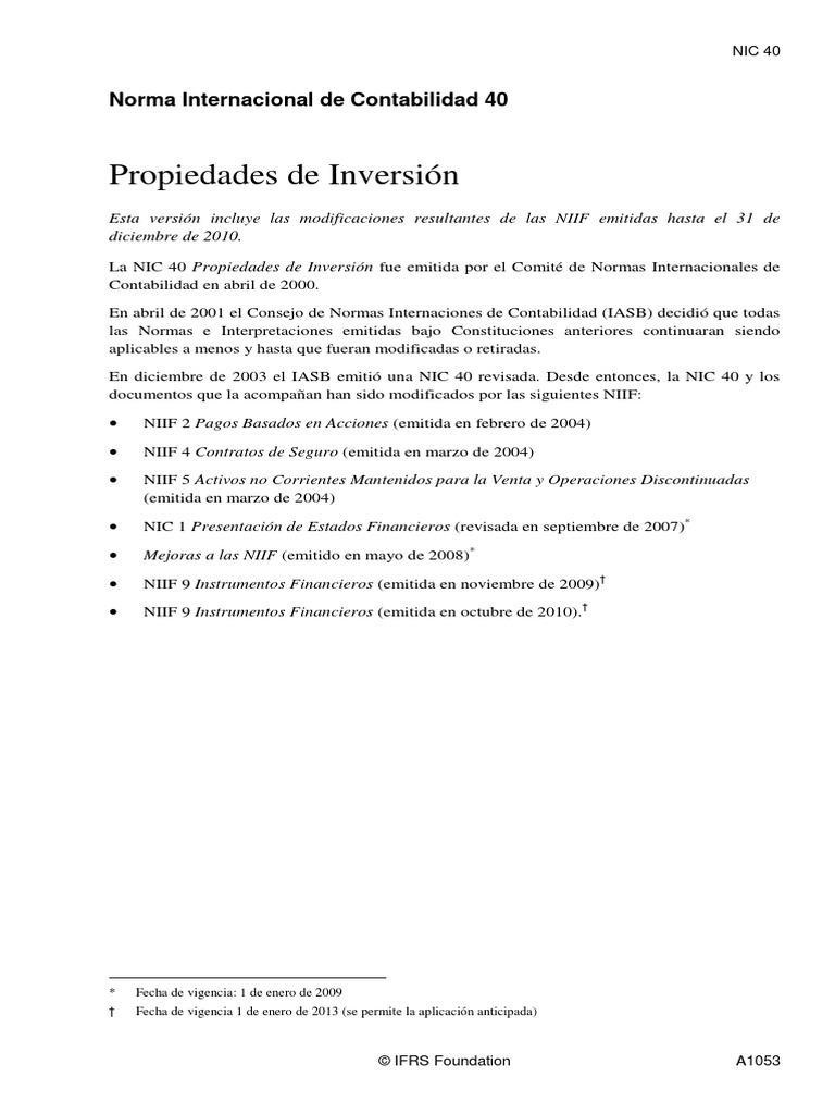 NIC 40 Propiedades de Inversión | PDF | normas internacionales de ...