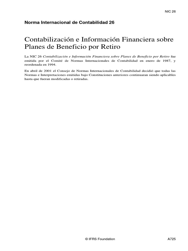 NIC 26 Contabilización e Información Financiera Sobre Planes de ...