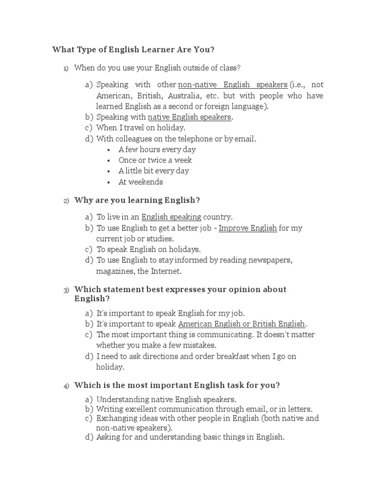 What Type of English Learner Are You | PDF | English Language | Foreign ...