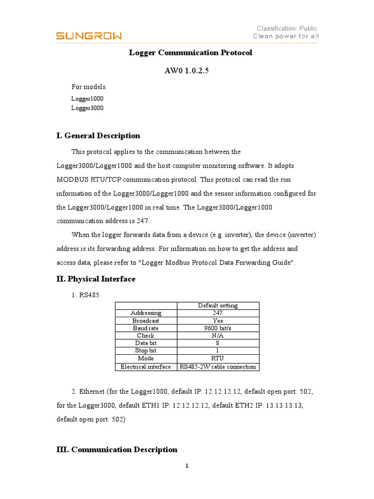 Sungrow Logger Modbus Protocol Guide | PDF | Computer Networking ...