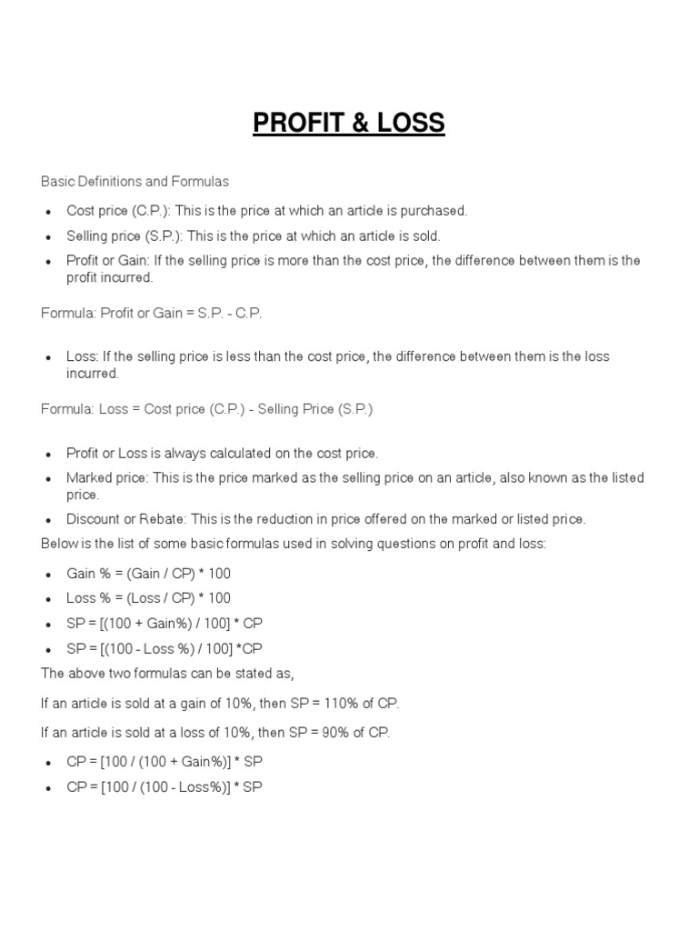 Profit & Loss Questions | PDF | Profit (Economics) | Prices