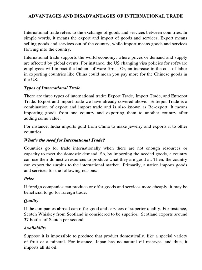 Advantages and Disadvantages of International Trade | PDF | Comparative ...