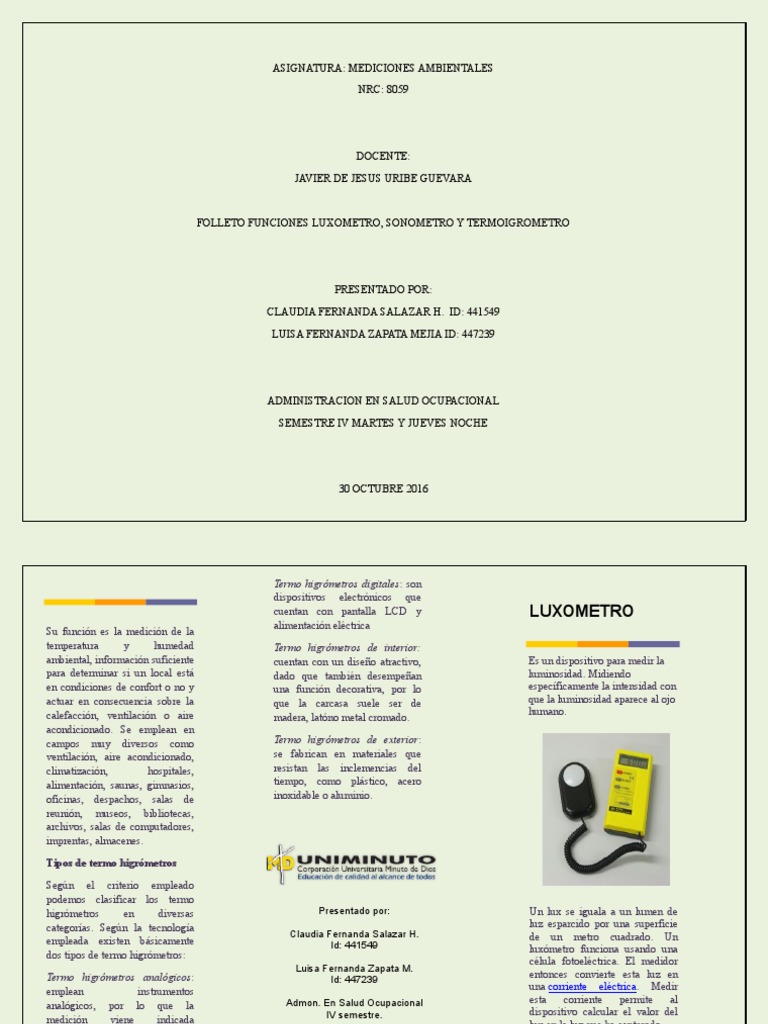 Folleto, Luxometro, Termohigrometro, Sonometro | PDF | Metrología