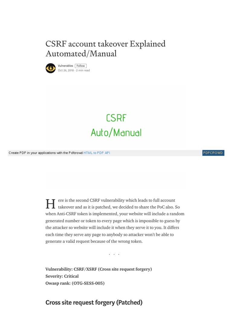 CSRF Account Takeover Explained Automated+Manual | PDF | Cyberspace | Crime Prevention