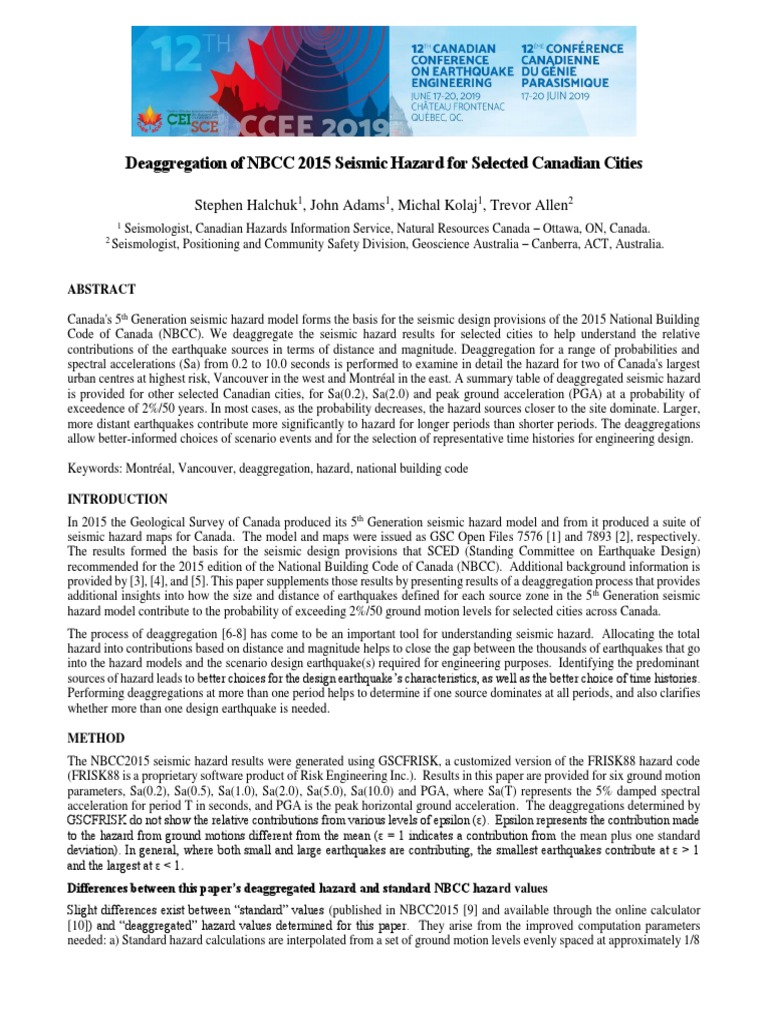 Deaggregation of NBCC 2015 Seismic Hazard For Selected Canadian Cities | PDF | Moment Magnitude ...