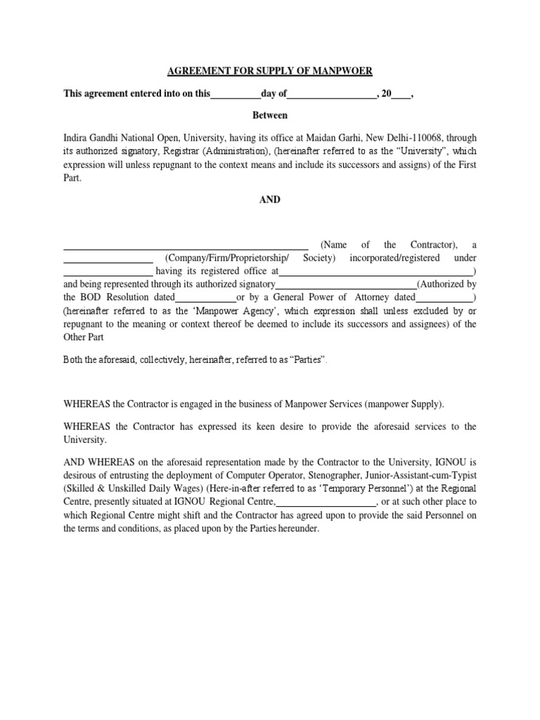 Agreement For Supply of Manpwoer-Annx-II | PDF | Employment | Payments