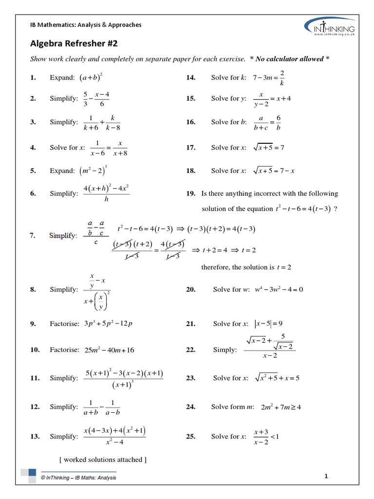 Algebra Refresher 2 | PDF | Mathematics | Mathematical Concepts