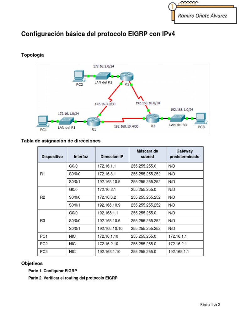 Tarea 2-Configuración Basica EIGRP Con IPv4 | PDF | Enrutador (Computación) | Dirección IP