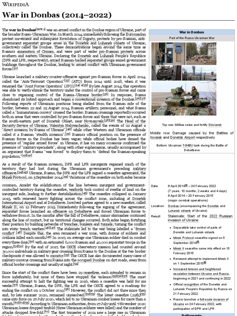 War in Donbas (2014-2022) - Wikipedia | PDF | Russia–Ukraine Relations | Ukraine