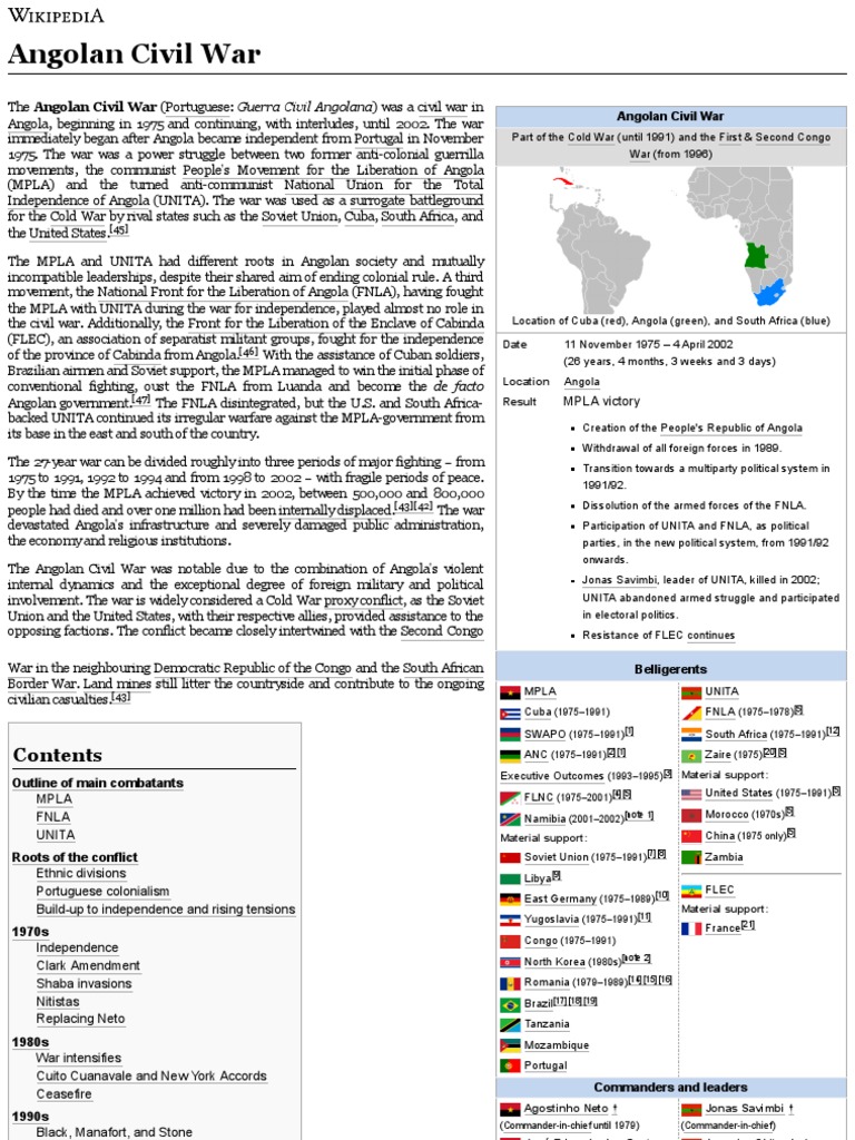Angolan Civil War - Wikipedia | PDF | Unita | Angola