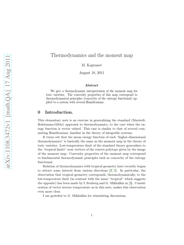 Thermodynamics and The Moment Map | PDF | Temperature | Logarithm
