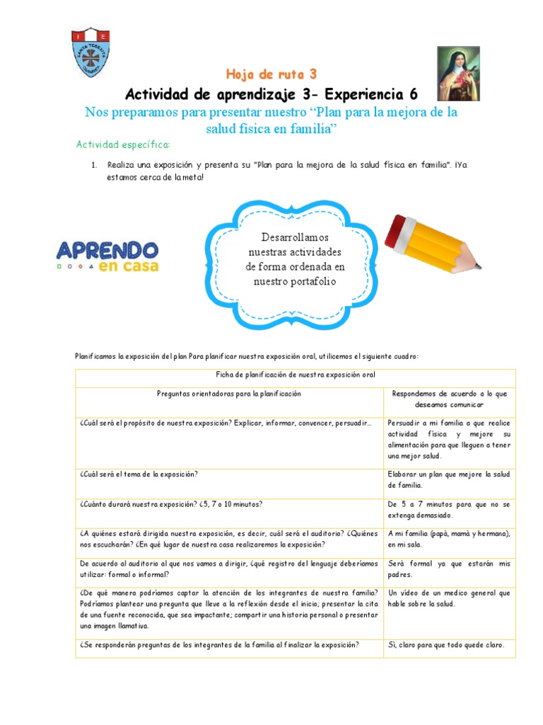 Hoja de Ruta 3 - Exp 6 | PDF | Comunicación | Aprendizaje