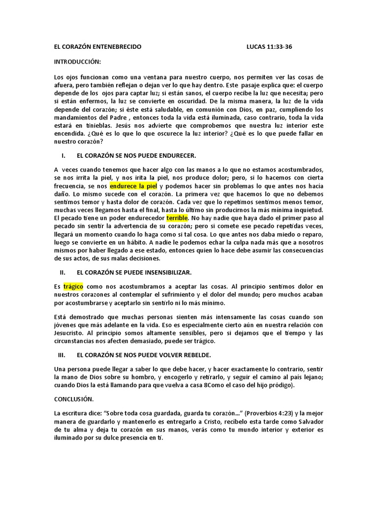 El Corazón Entenebrecido | PDF | Ligero | Pecado