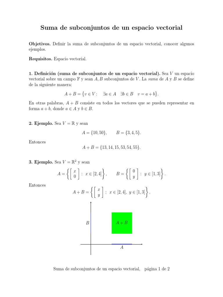 5suma de Subconjuntos de Un Espacio Vectorial | PDF | Vector Euclidiano | Espacio vectorial