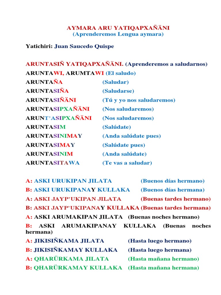 Estrategias Aprendizaje Lengua Aymara | PDF | Verbo | Gramática