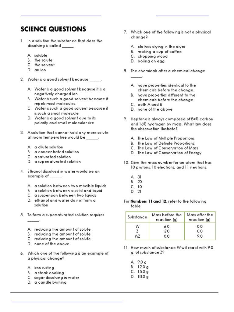 Science College Entrance Mock Exam | PDF | Solvent | Cell (Biology)