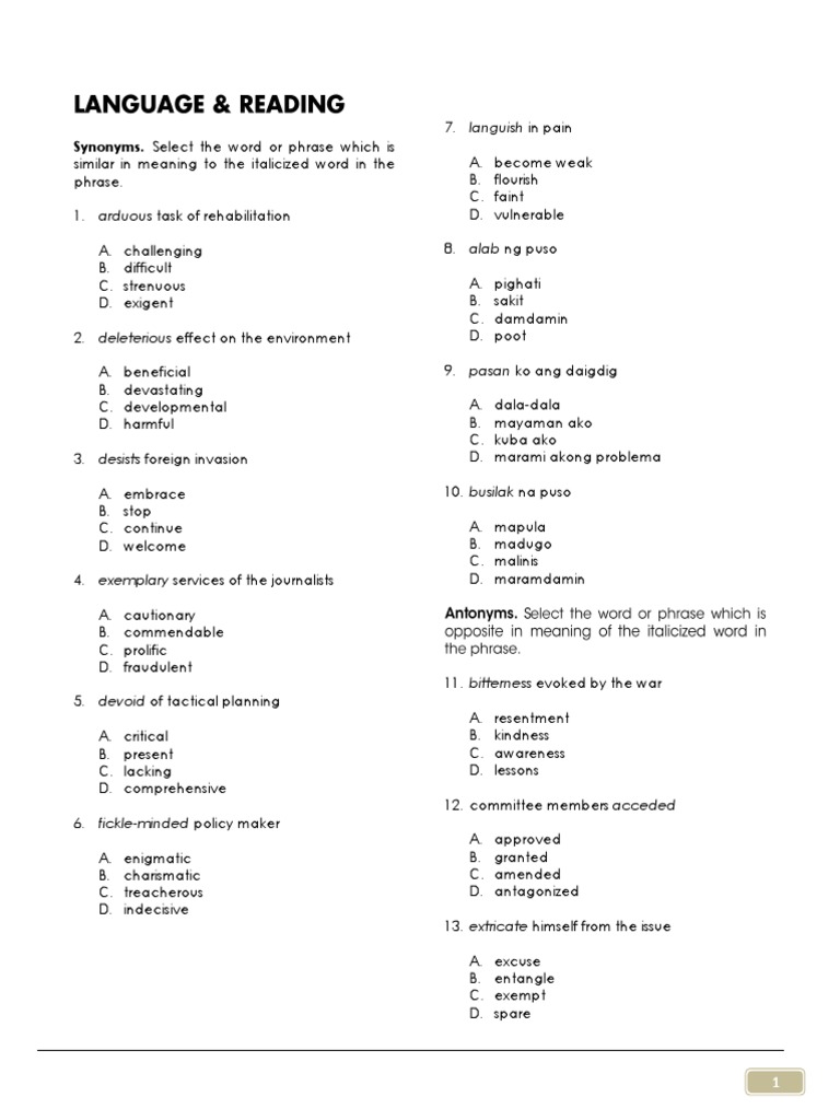 UPCAT Language & Reading Prep | PDF