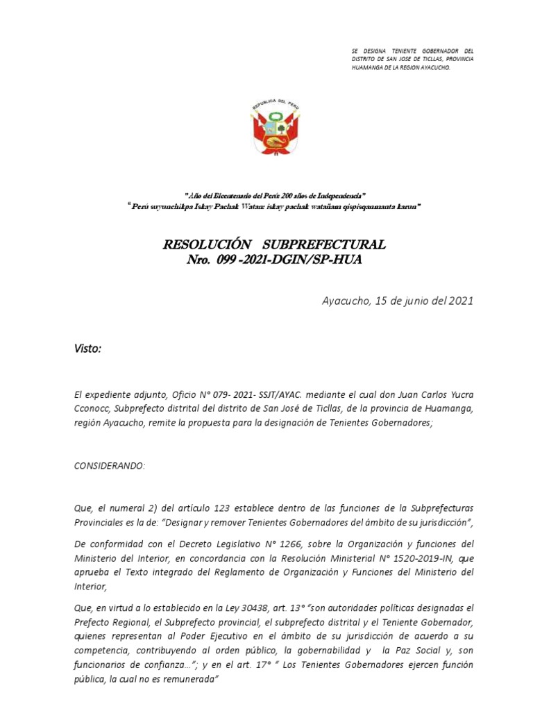 Modelo de Resolcuion Teniente Gobernador | PDF | Gobierno