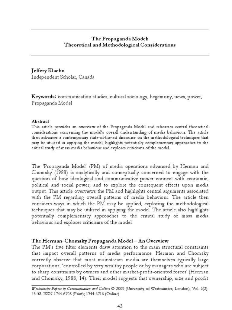 Klaehn - The Propaganda Model - Theoretical and Methodological ...