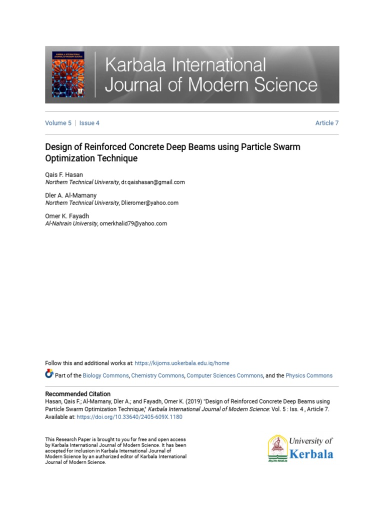 Design of Reinforced Concrete Deep Beams Using Particle Swarm Opt | PDF ...