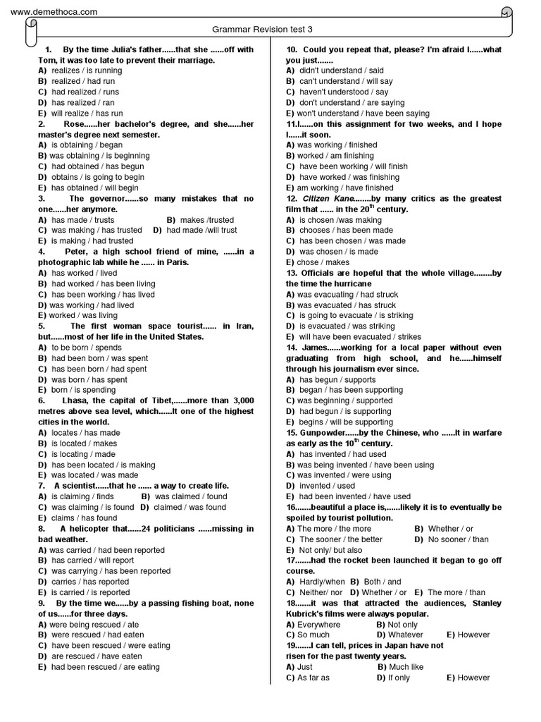 Revision Tests 1-2-3 | PDF