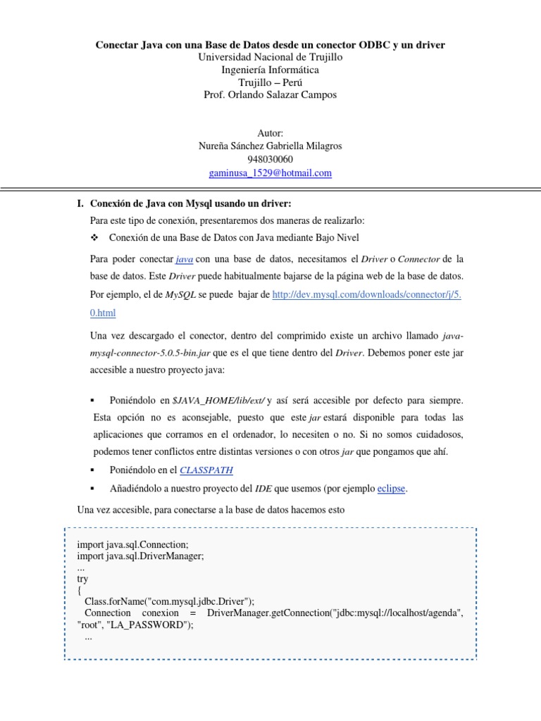 Como Conectar Java Con Mysql Desde Un Conector Odbc Y Un Driver Descargar Gratis Pdf Mi Sql