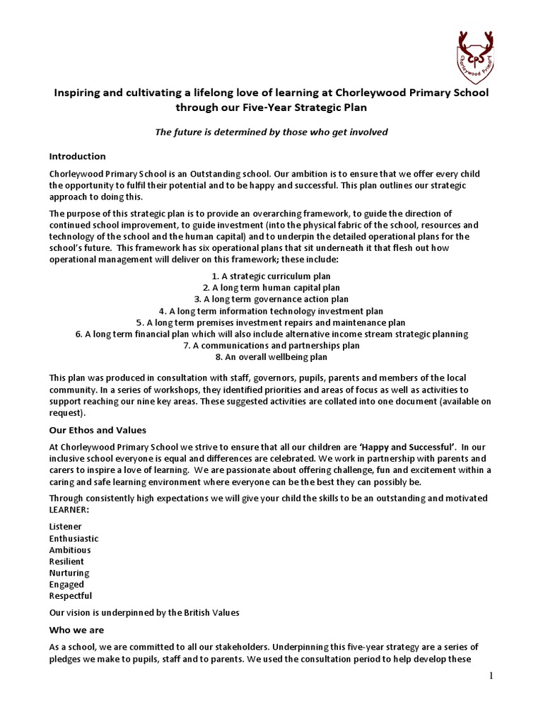 Chorleywood Primary School Strategic Plan | PDF | Strategic Planning ...