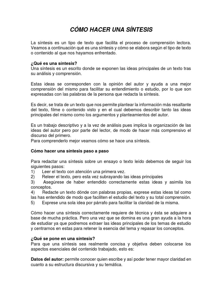 Cómo Hacer Una Síntesis | PDF | Comprensión lectora | Ensayos