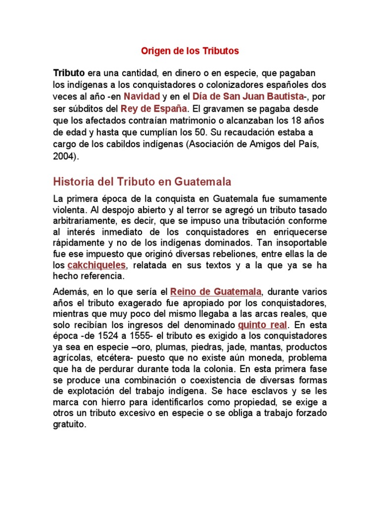 Origen y evolución del tributo indígena | PDF | Guatemala | Impuestos