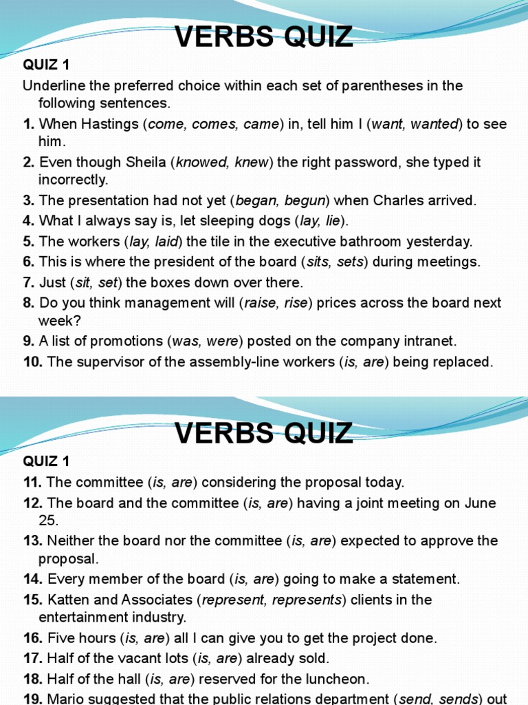 Lesson 5 Verbs Quiz | PDF