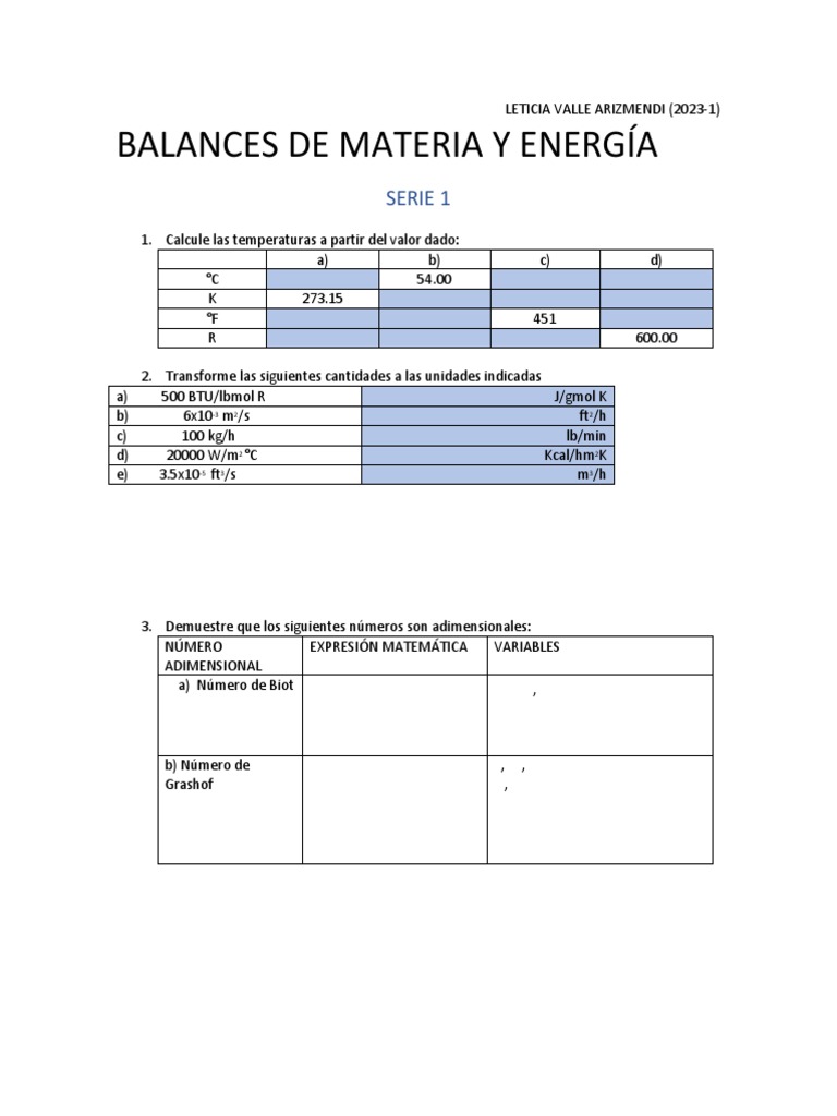Balances de Materia, Ejercicios | PDF | Química Física | Cantidades fisicas