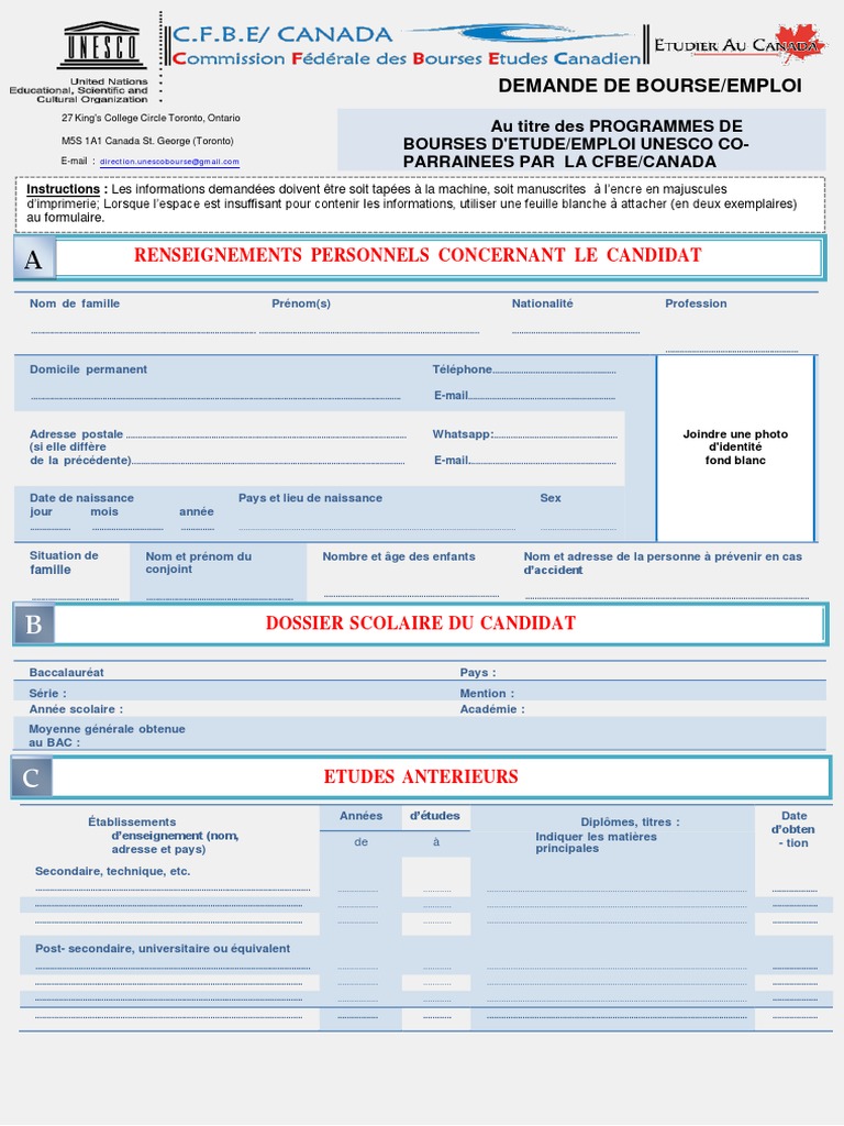 Formulaire Bourse D'etude Cfbe - Unesco (1) - 1 | PDF | Science | Canada