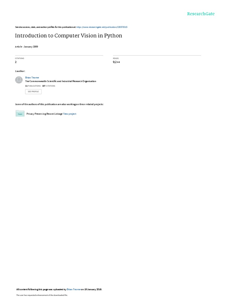 Introduction to Computer Vision in Python Article | PDF | Python ...