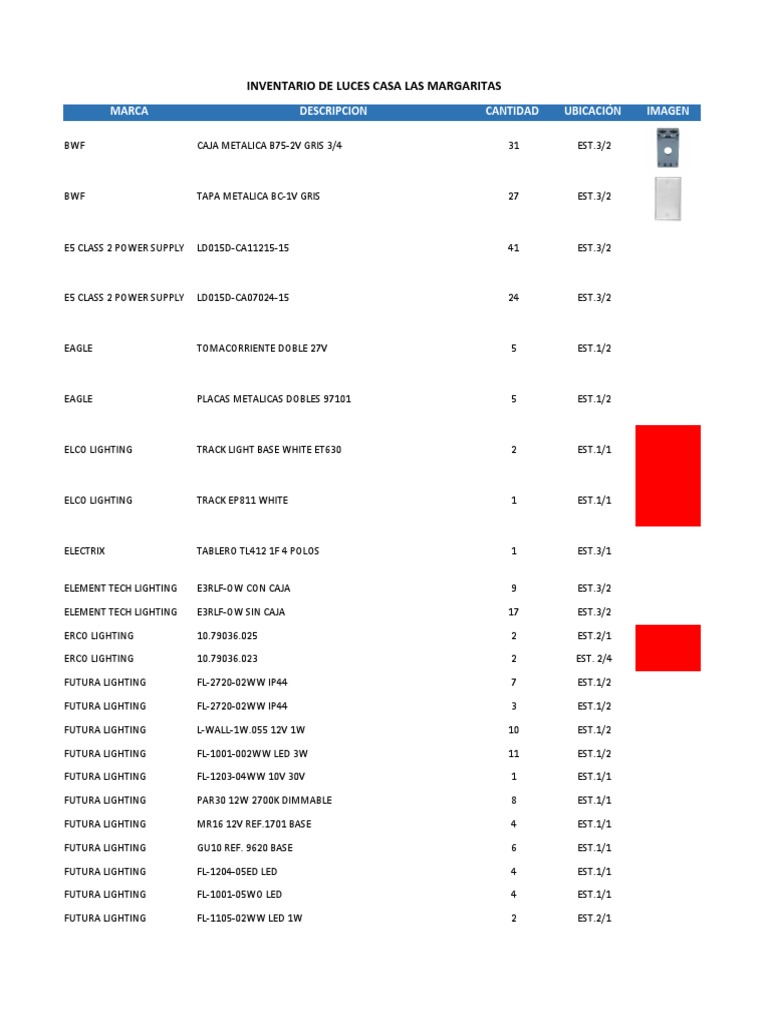 Inventario de Luces | PDF