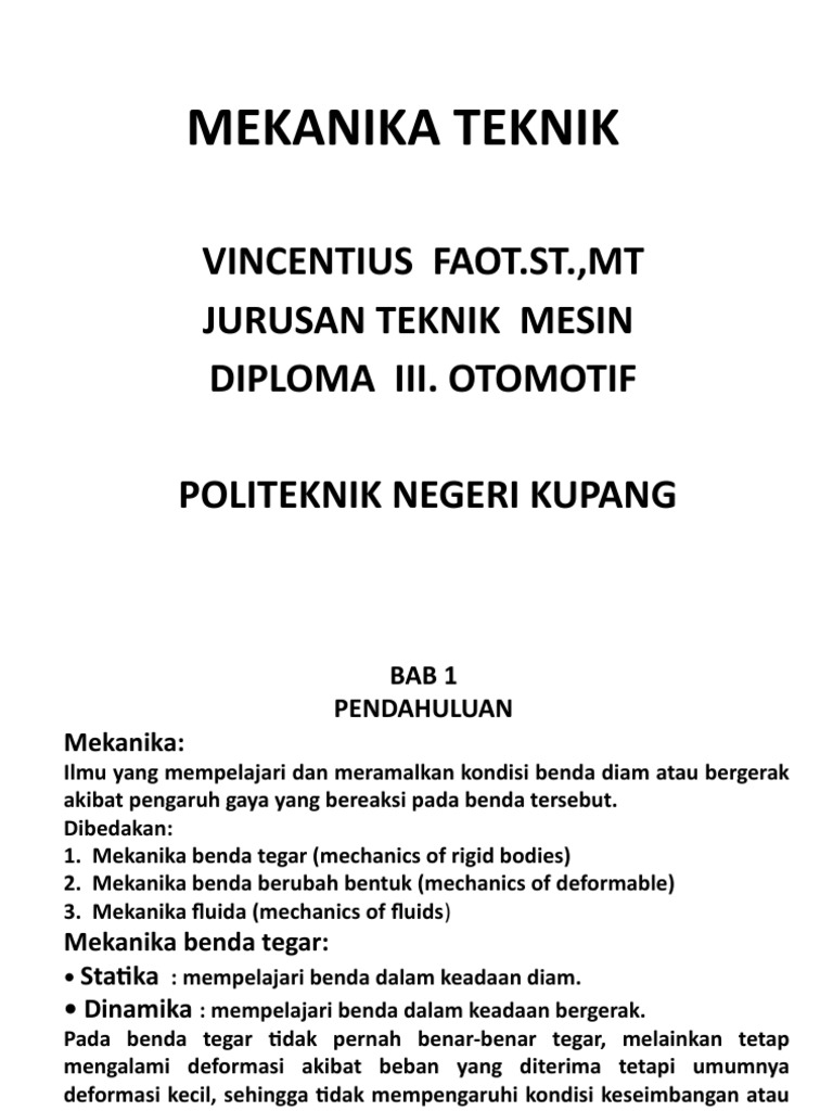 Mekanika Teknik | PDF | Metode & Bahan Ajar | Sains & Matematika