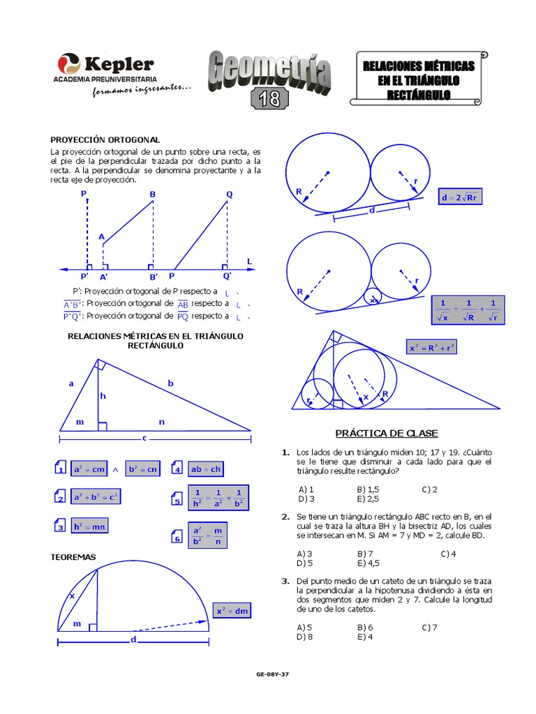 GE-08Y-37 (TP - Relaciones Métricas en El Triángulo Rectángulo) WB - L3-L5 | PDF | Triángulo ...