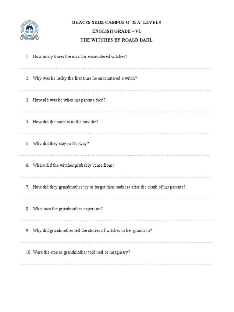 The Witches by Roald Dahl WORKSHEETS | PDF | Linguistic Typology ...
