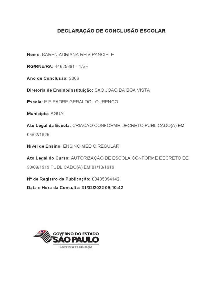 Declaração Escola | PDF
