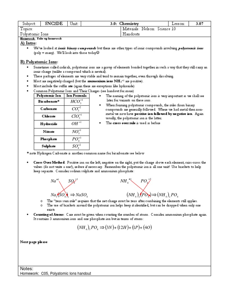 3.07 Polyatomic Ions | PDF | Ion | Chemical Compounds