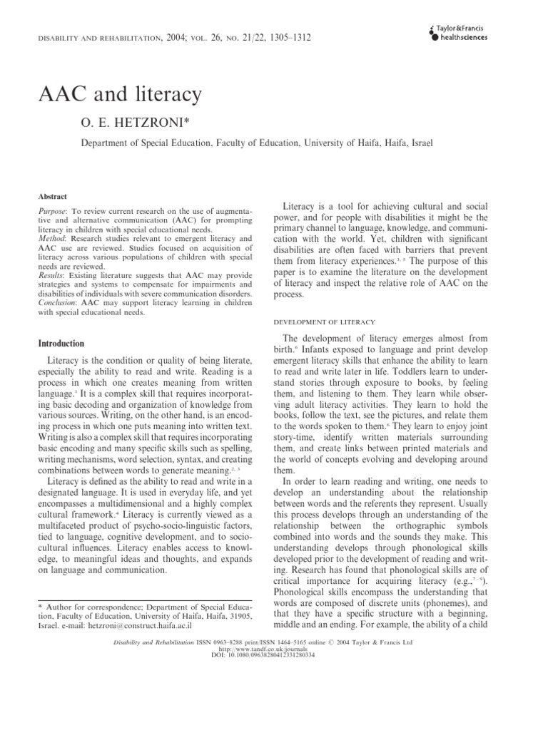 AAC and Literacy | PDF | Literacy | Communication