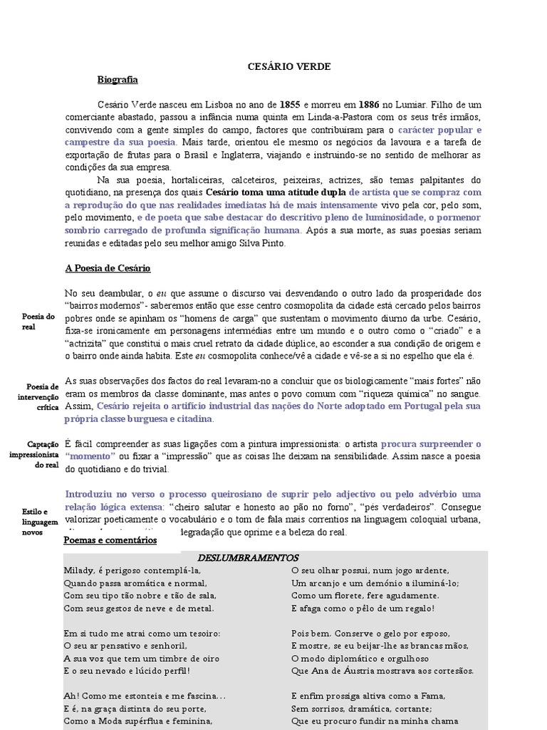 Poesia de Cesário Verde: Realismo e Cotidiano | PDF