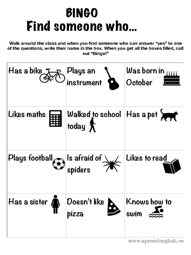 Find Someone Who : Bingo | PDF