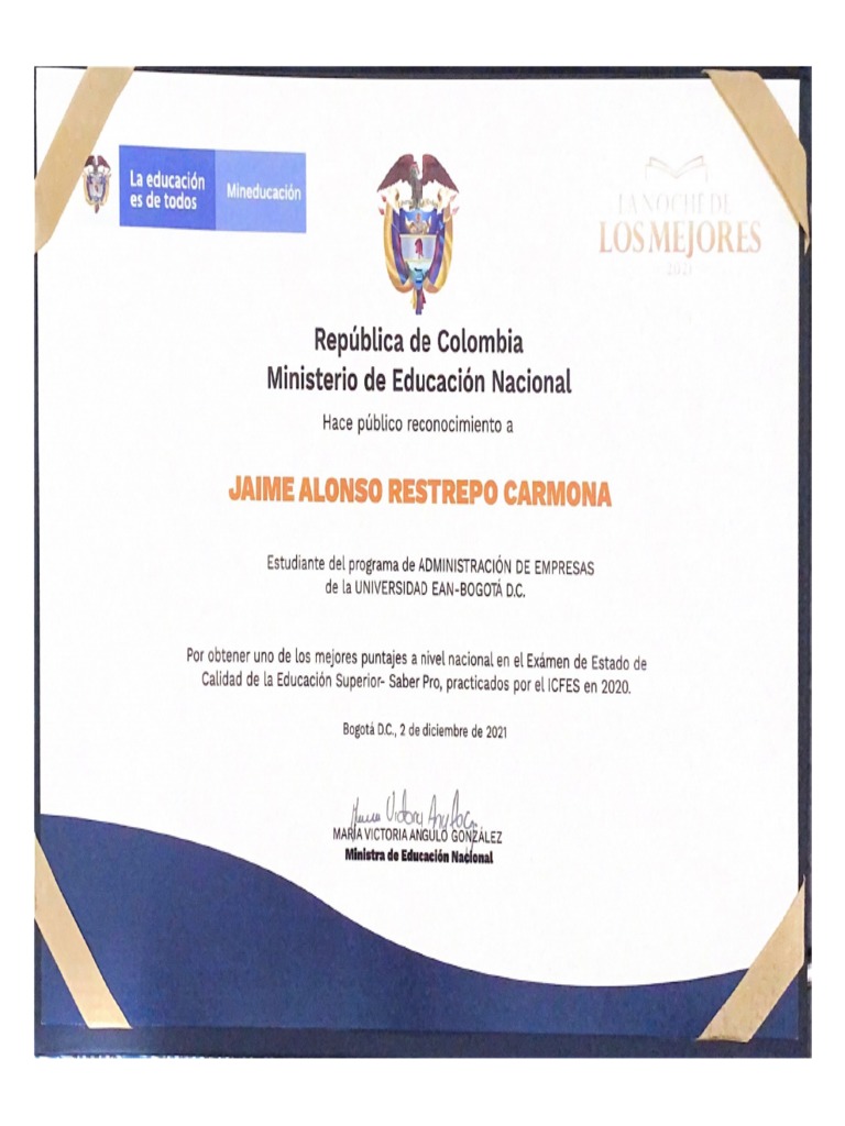 Mejores Saber Pro 2020 - Jaime Alonso Restrepo Carmona. | PDF