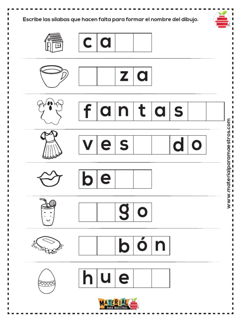 Formando Palabras con Sílabas y Dibujos | PDF