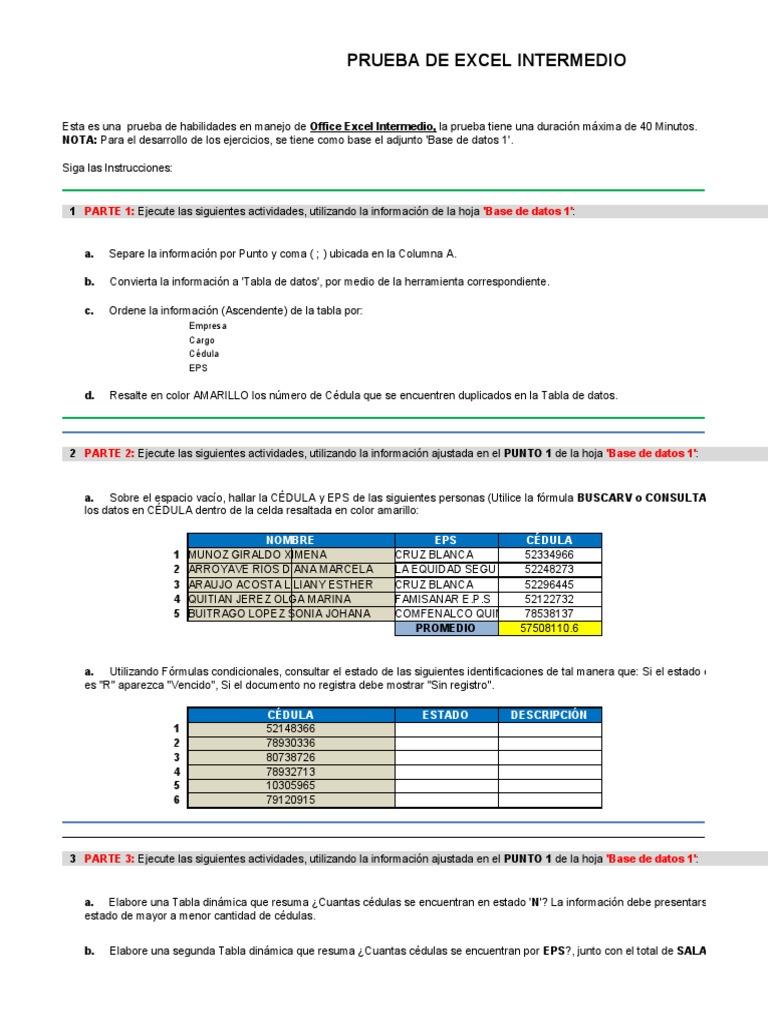 Prueba Excel Intermedio | PDF | Microsoft Excel | Software relacionado con Windows Text