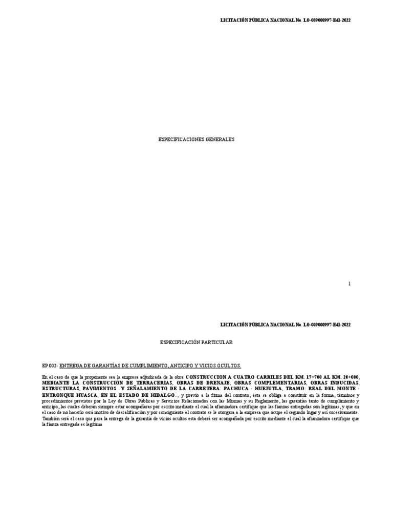Especificaciones Generales y Particulares Lo-009000997-E41-2022 | PDF | Hormigón