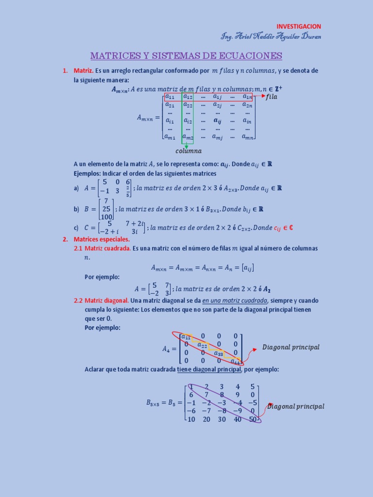 0 - MATRICES Y SISTEMAS DE ECUACIONES v2 | PDF | Matriz (Matemáticas) | Álgebra abstracta