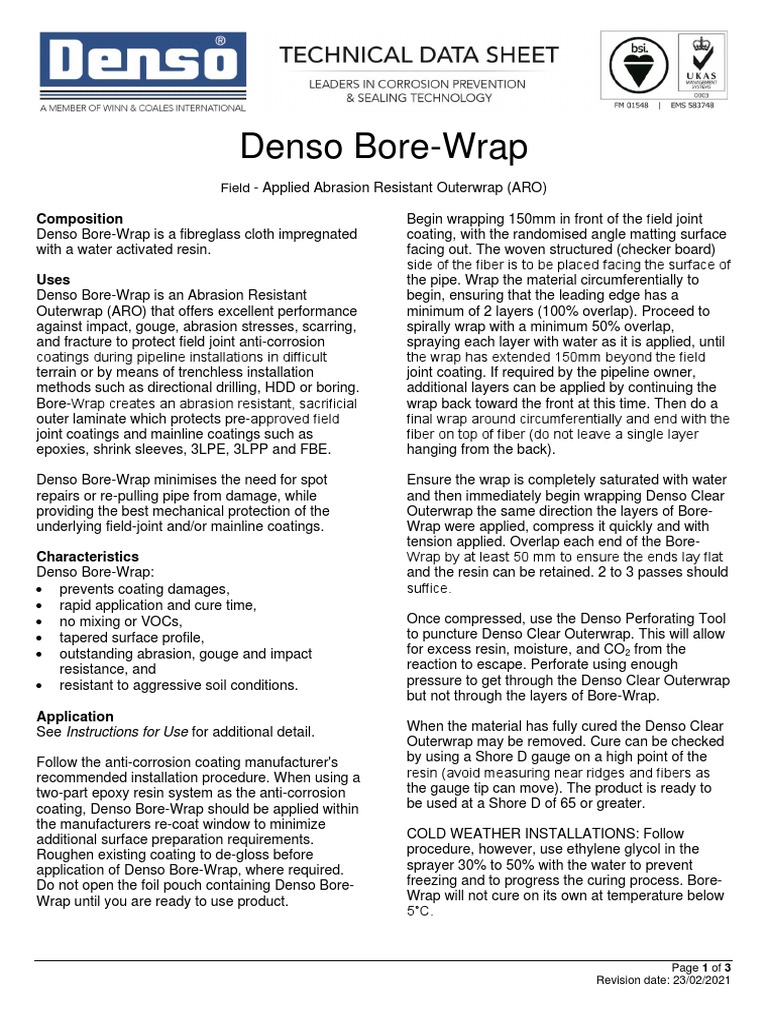 Denso Bore Wrap | PDF | Epoxy | Waste Management