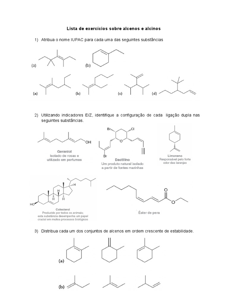 Exercícios de Nomenclatura: Alcenos e Alcinos | PDF